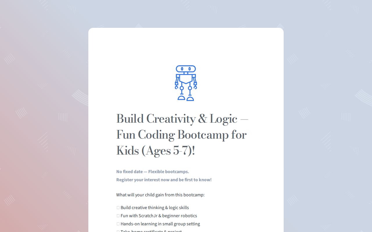 Coding Bootcamp for Kids (Ages 5-7)